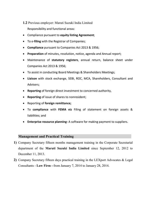 ACS Munjal Prem- profile for company Secretary | DOCX