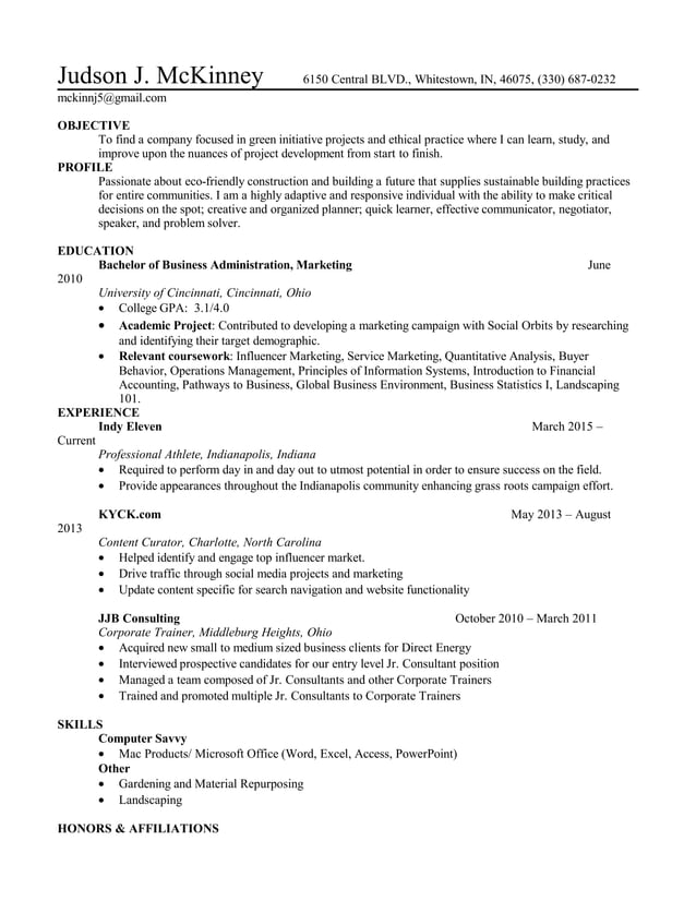 Judson's Business Resume Keystone Construction | PDF