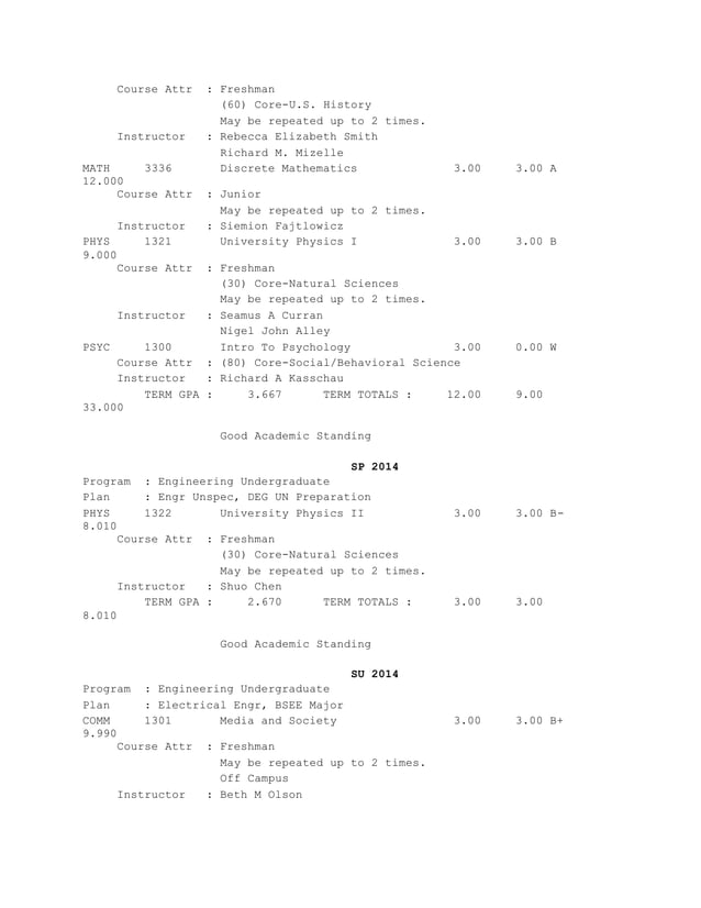 Unofficial Transcript | DOCX | Undergraduate Education | College Education