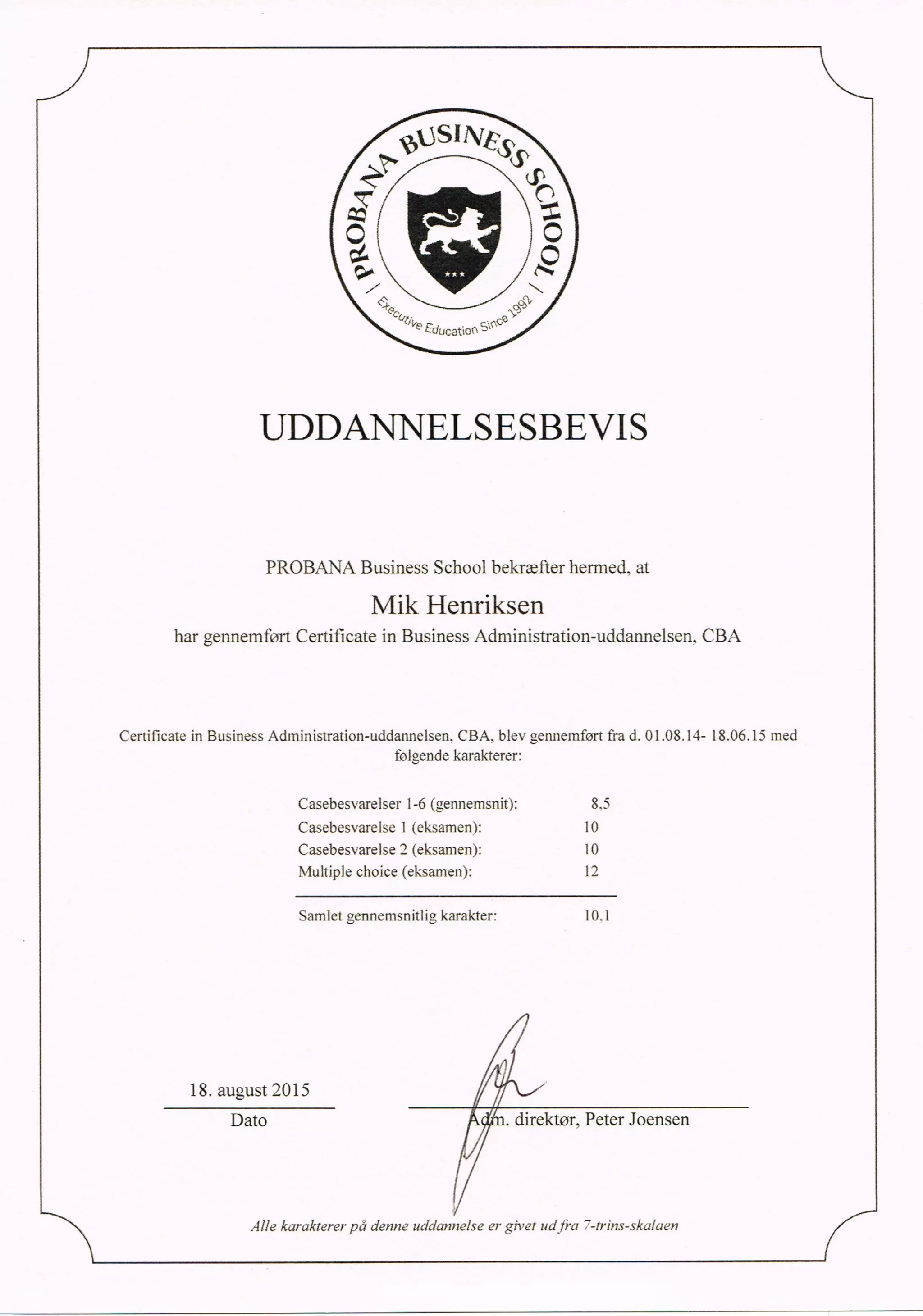 Uddannelsesbevis CBA | PDF