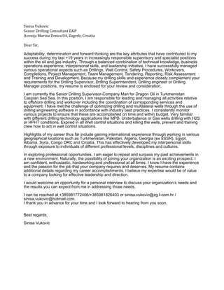 Sinisa Vukovic - Cover Letter | PDF
