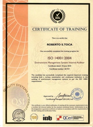 ISO 14OO1-Internal Auditor | PDF