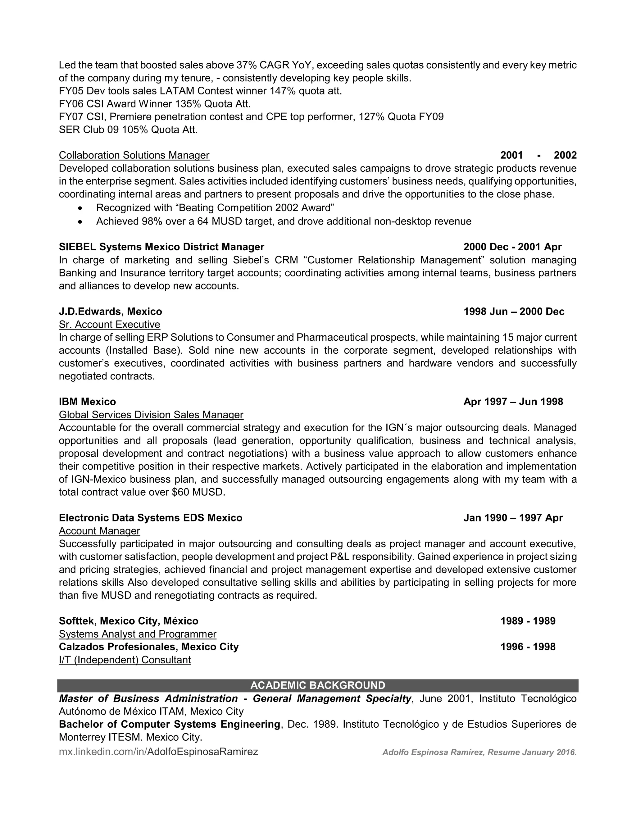 Adolfo Espinosa Ramírez Resume | PDF