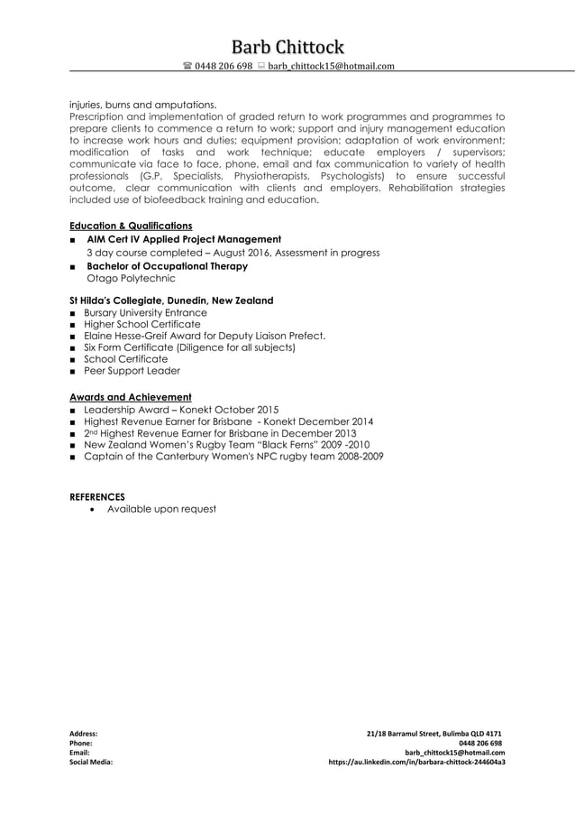 Barb Chittock CV January 2017 | PDF