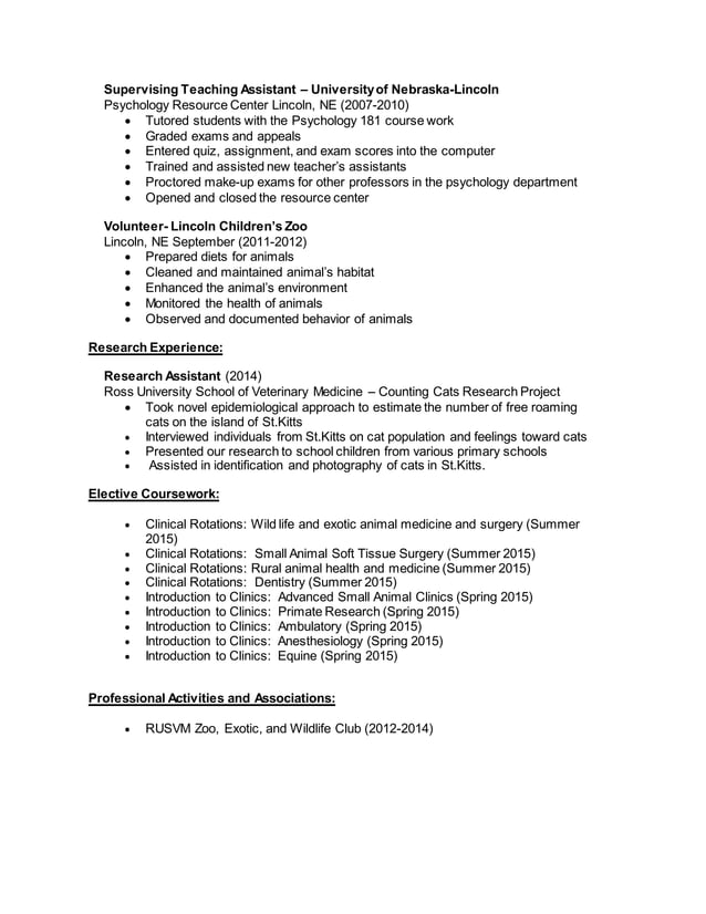 Kara's Resume | DOCX | Veterinary Medicine | Pets