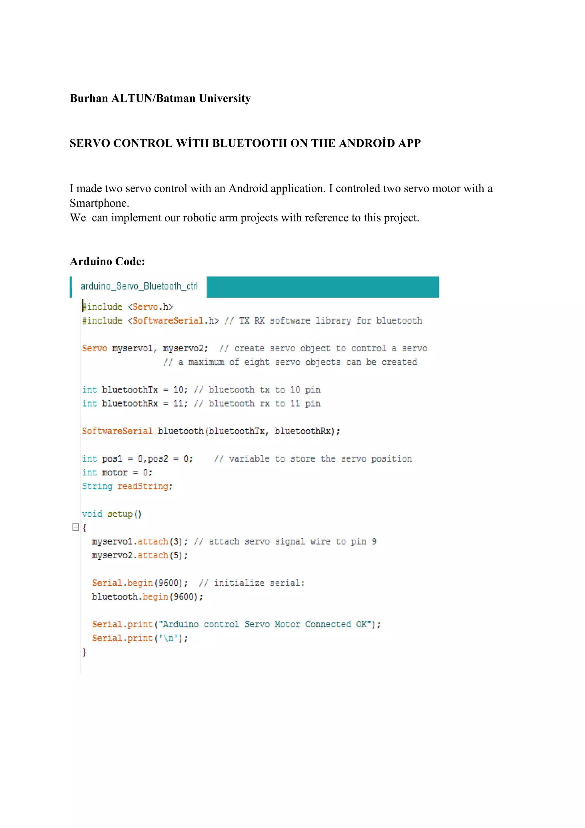 SERVO CONTROL WİTH BLUETOOTH ON THE ANDROİD APP | PDF | Operating Systems | Computer Software ...