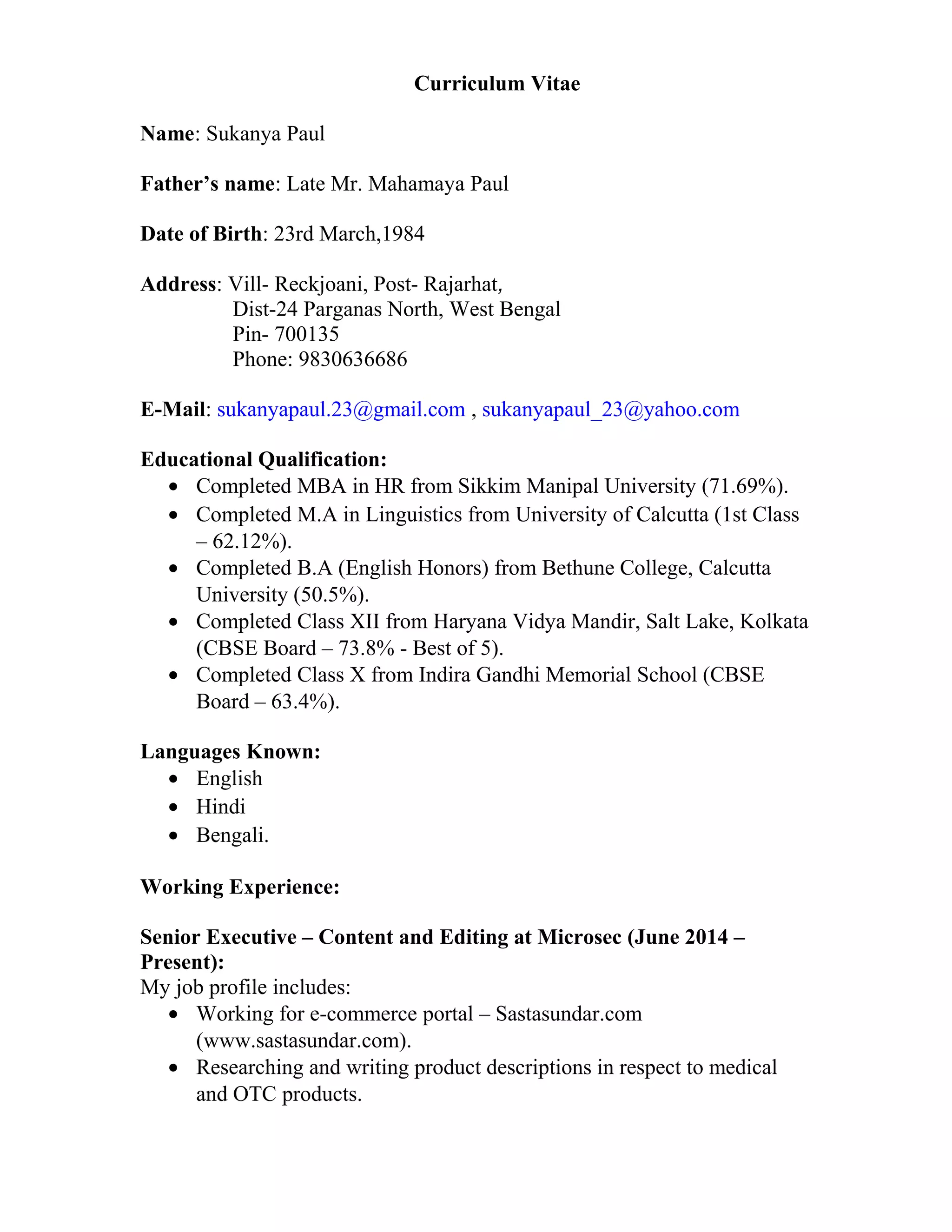 Sukanya - biodata | DOC