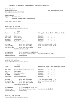 J Hunt Transcript | DOCX | Undergraduate Education | College Education