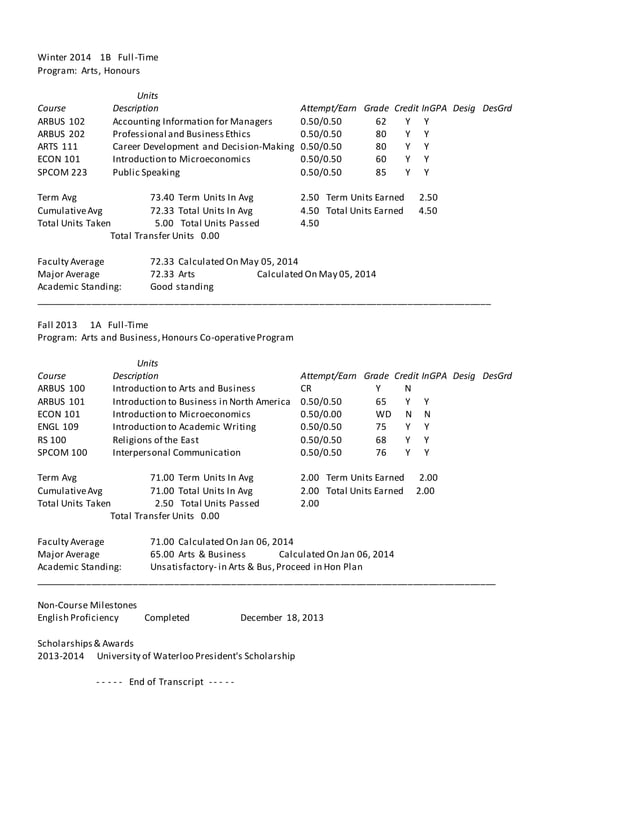 J Hunt Transcript | DOCX | Undergraduate Education | College Education