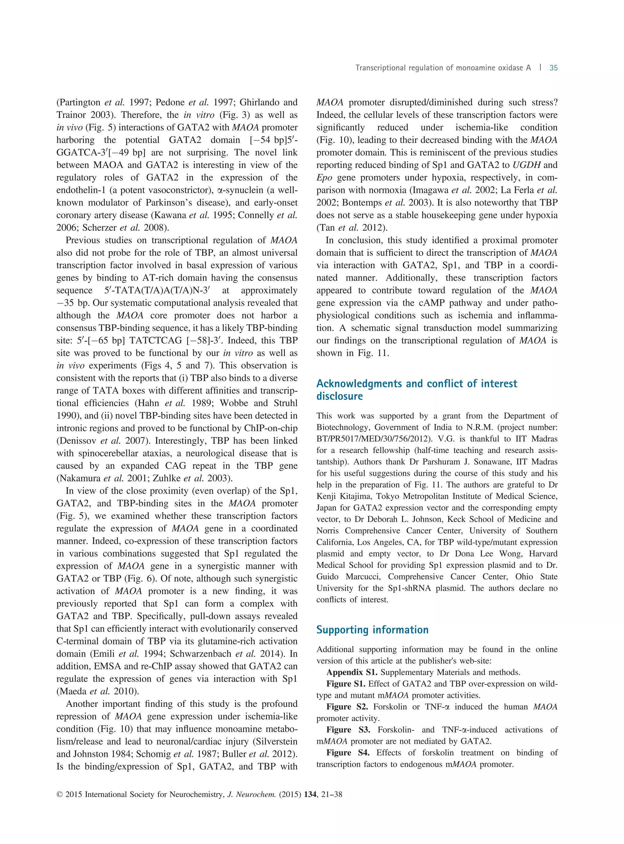 Molecular mechanism of monoamine oxidase A gene regulation under ...