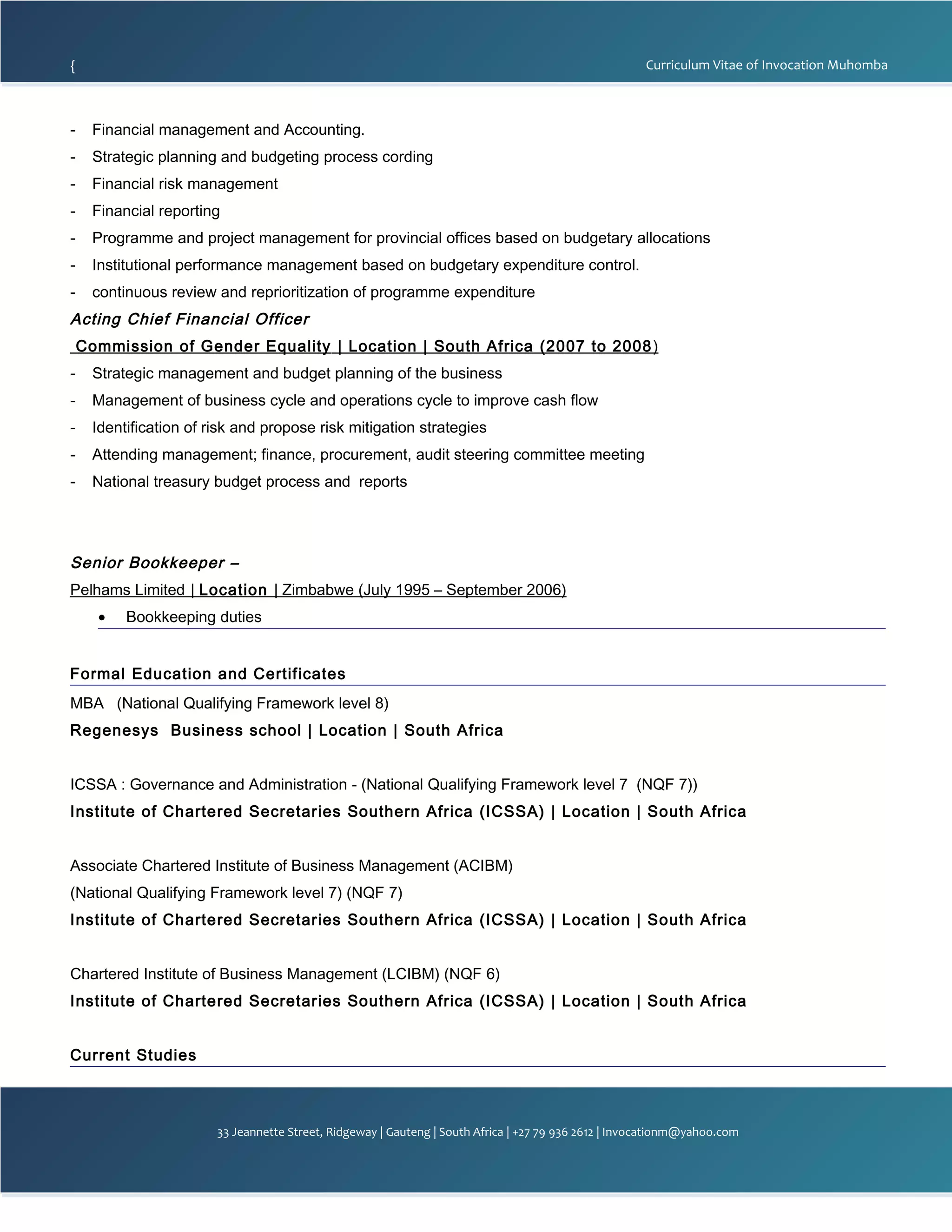 summary IM CV 2015 | DOC | Business Accounting & Finance | Business