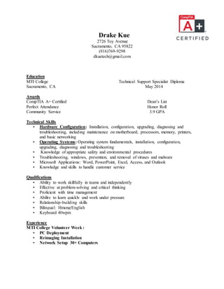Drake Kue Resume | PDF