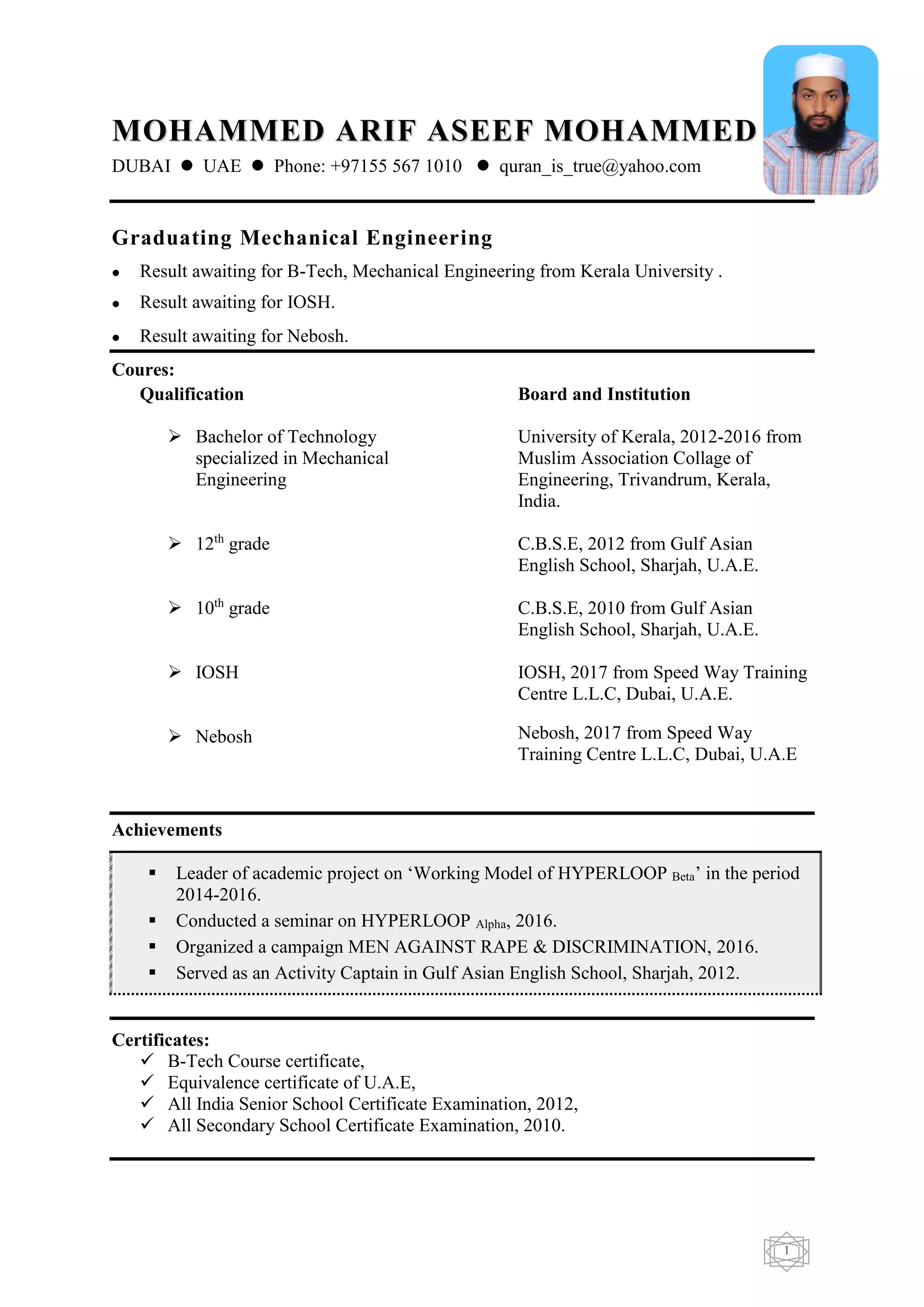 mohammed arif cv | PDF | Secondary Education | Education