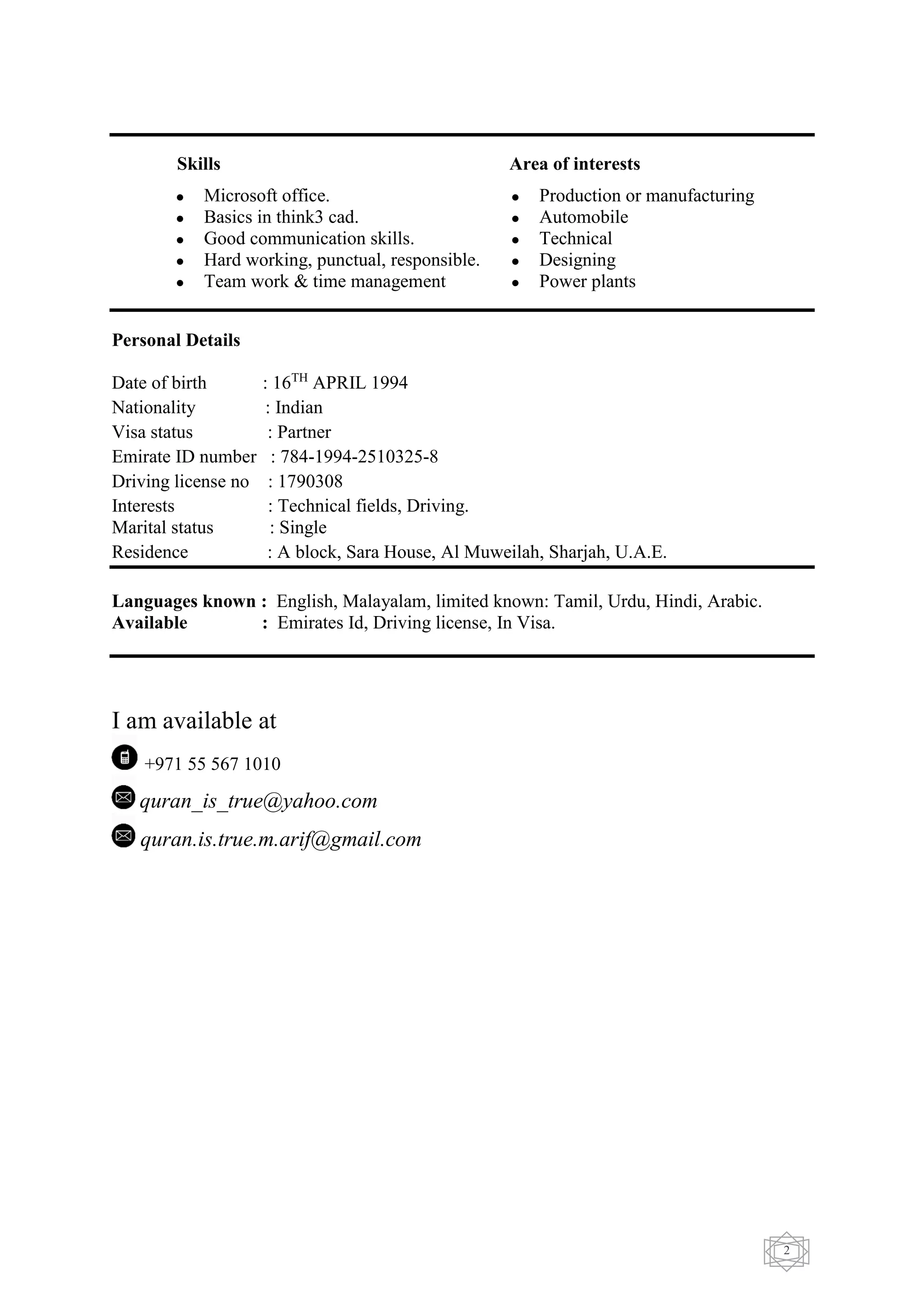 mohammed arif cv | PDF | Secondary Education | Education