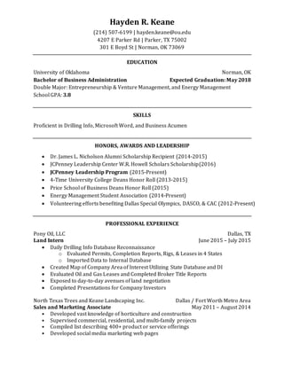Hayden Keane Resume 2016 Final | PDF