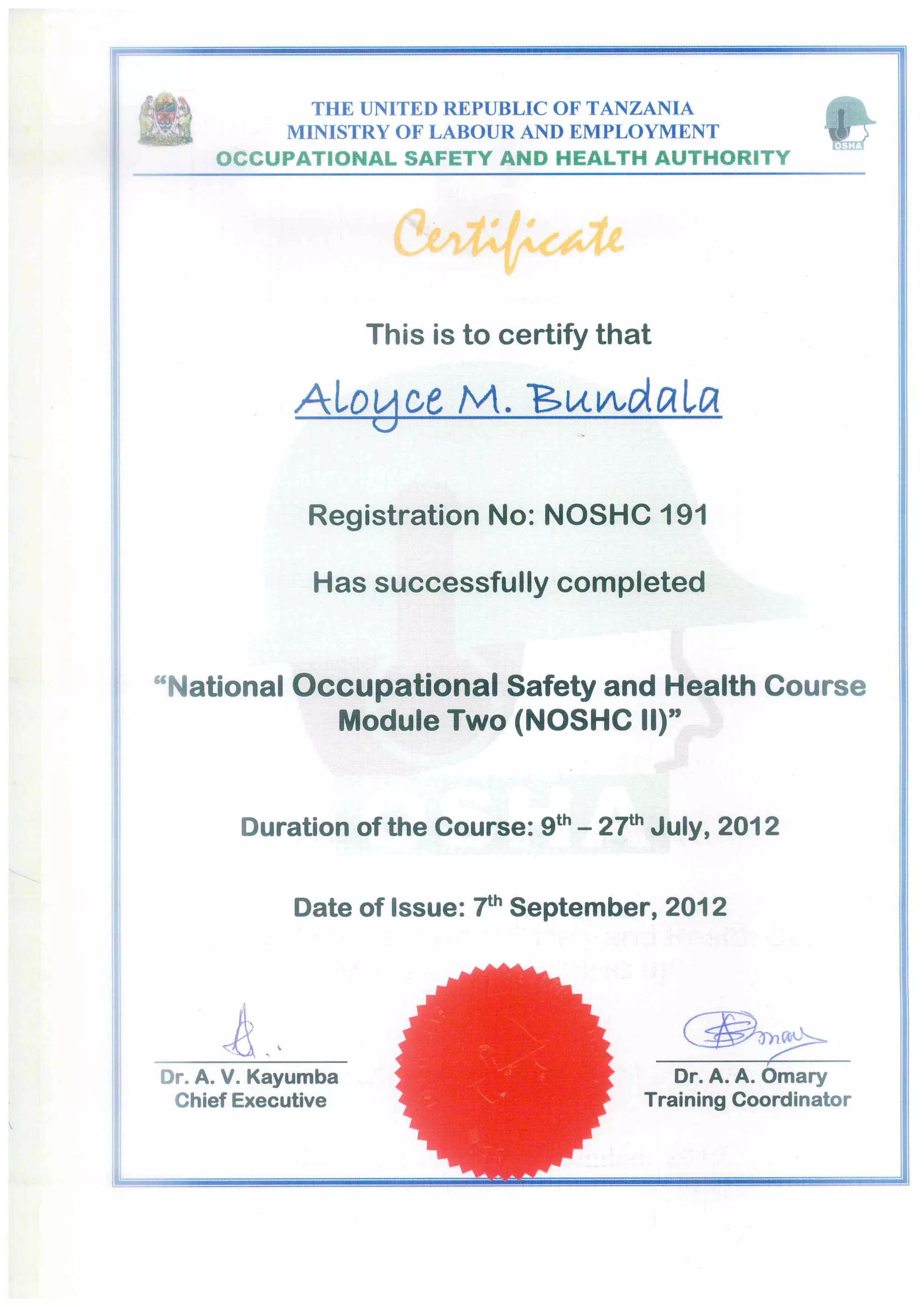 safety certificate-NOSH II | PDF