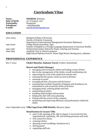 Krisztina Szeredi CV. | PDF