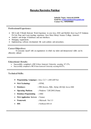 Resume_RenukaPatrikar_MCA2011 | DOCX