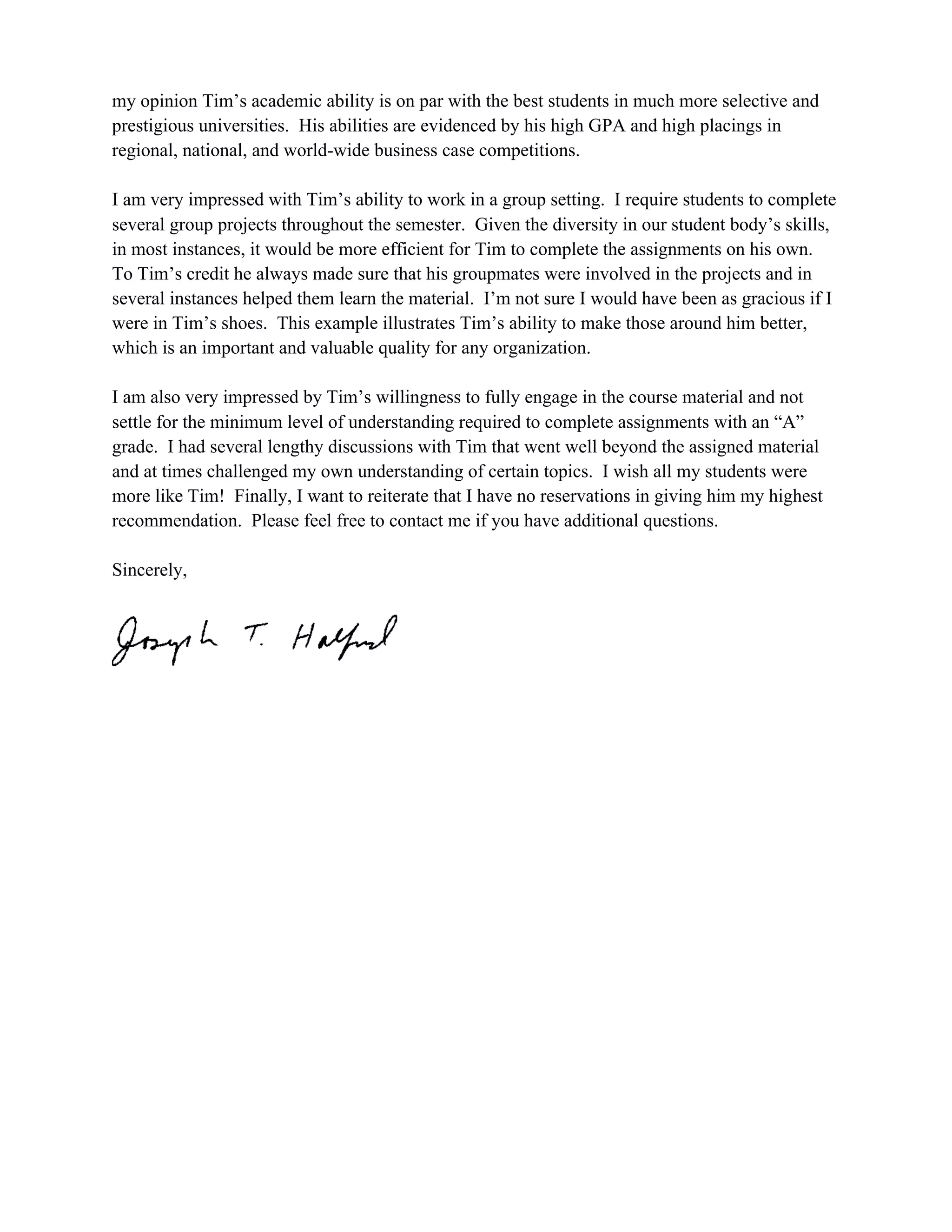UWM Corporate Finance Seminar Professor Halford letter of ...