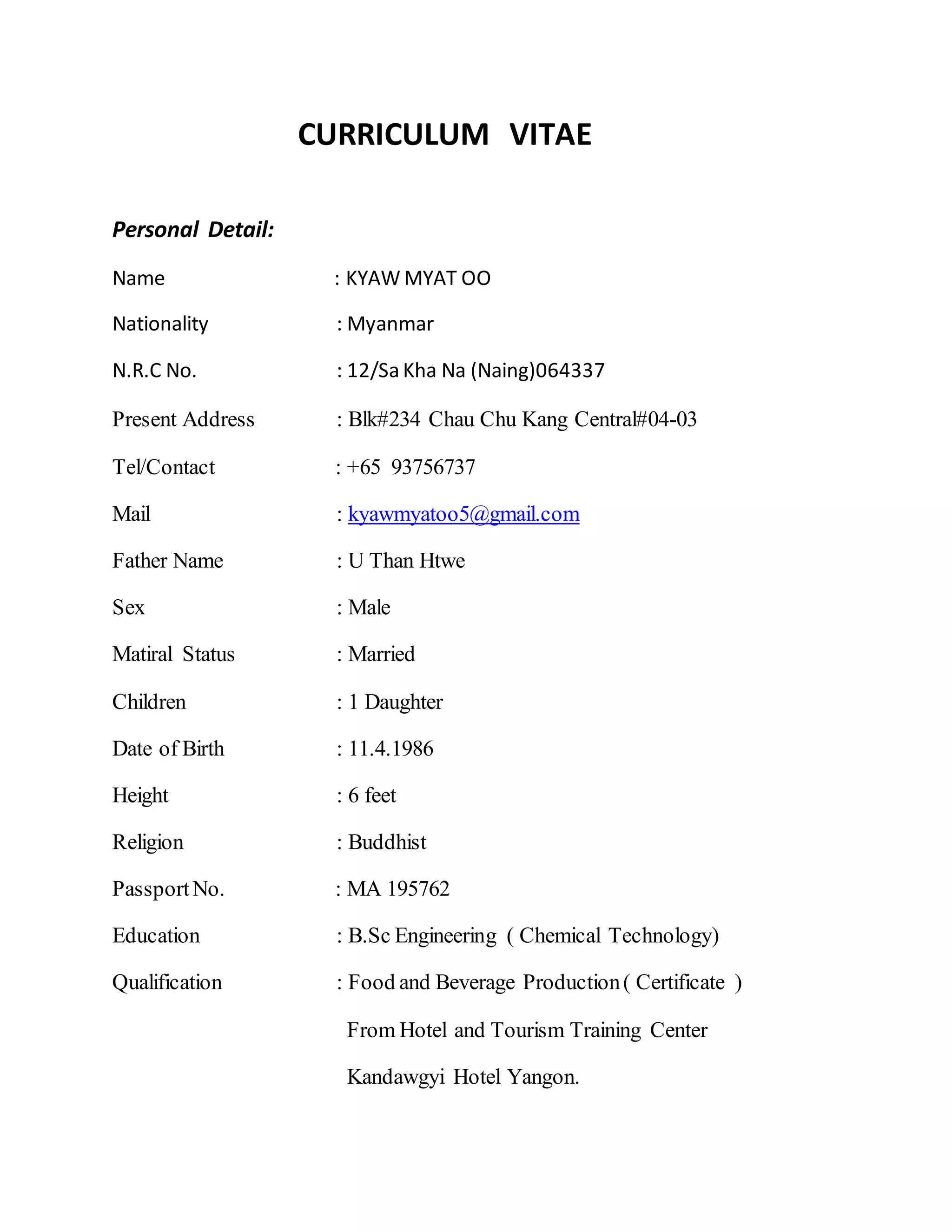 CV assistant chef | DOCX