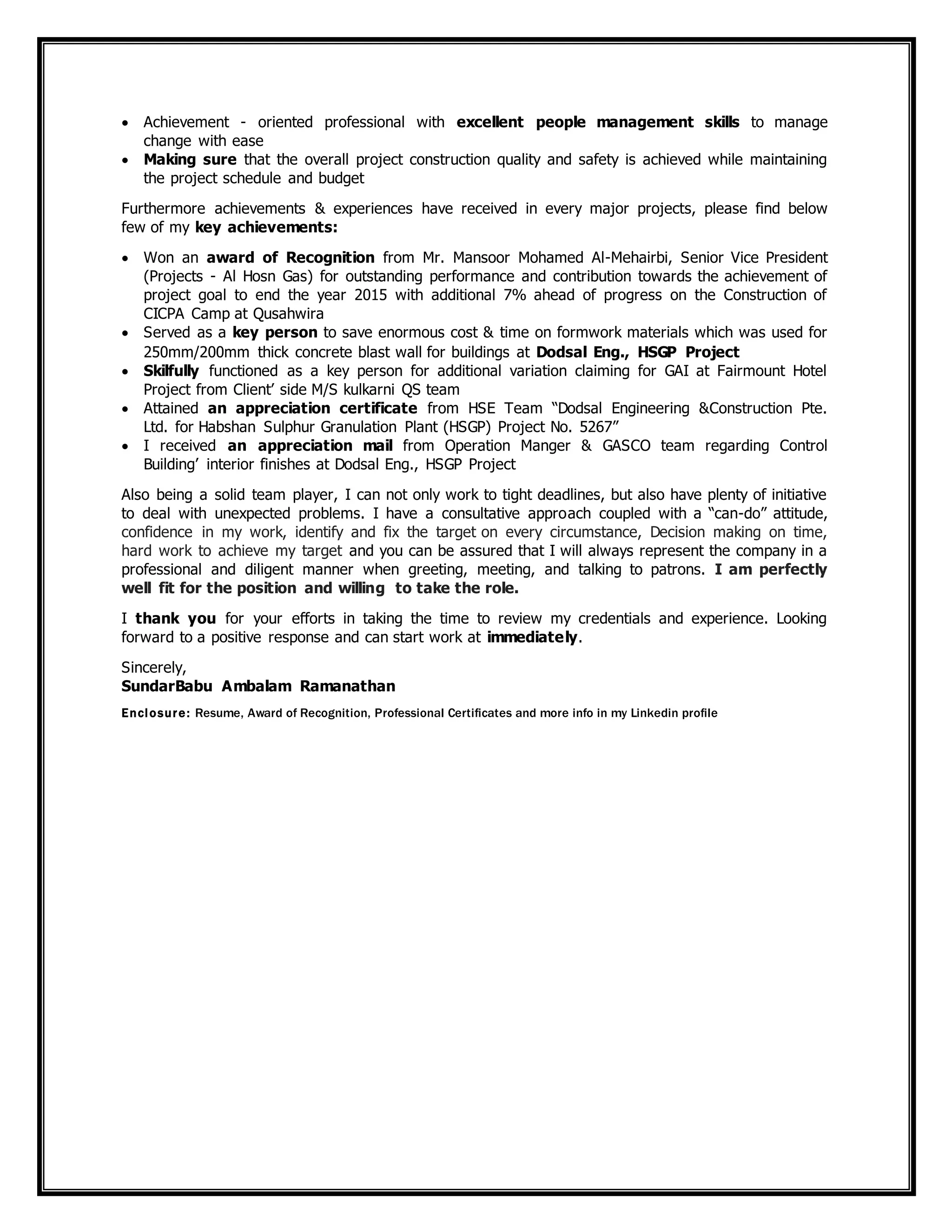 Cover Letter wih summary | DOCX
