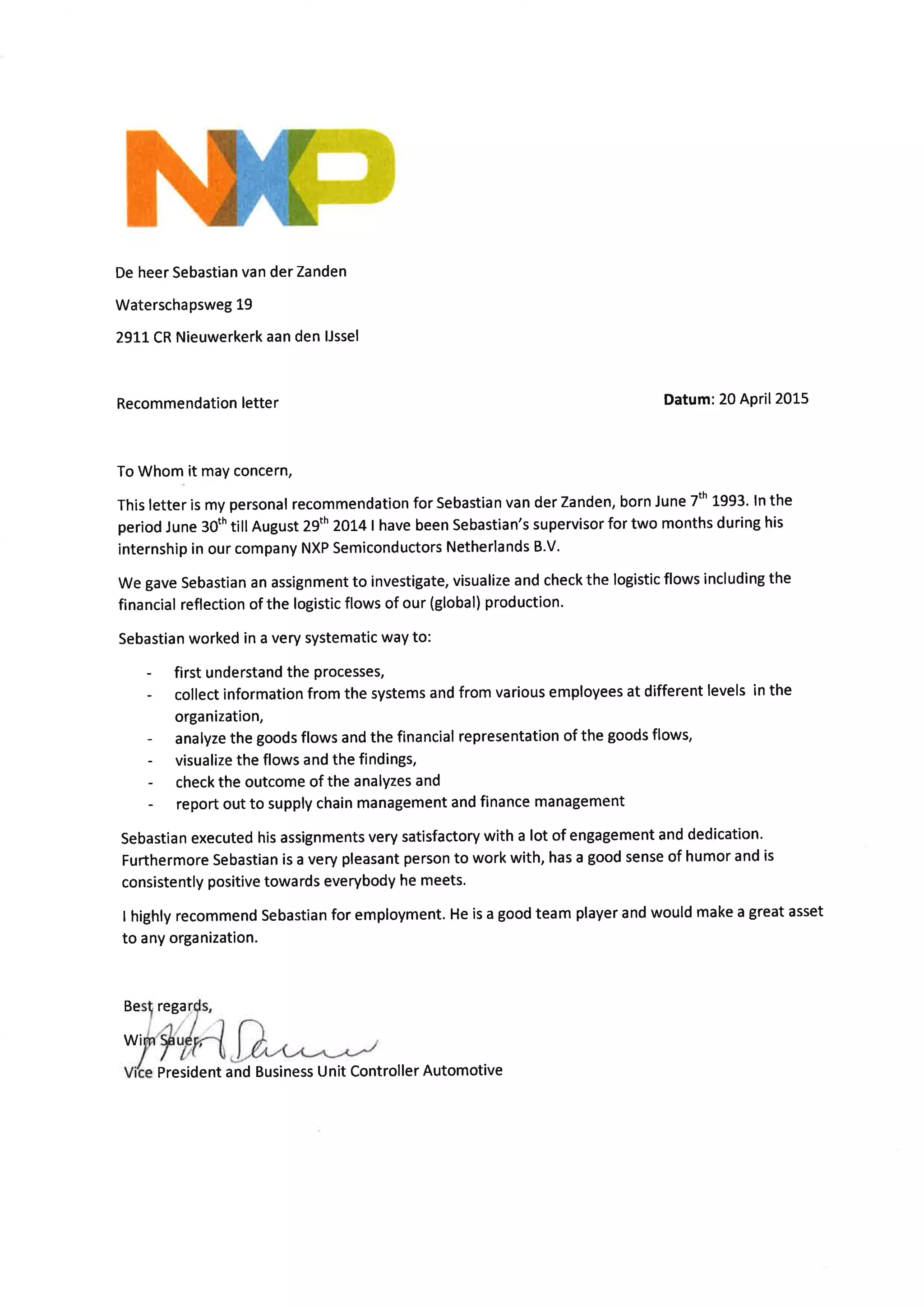 Letter of recommendation NXP | PDF