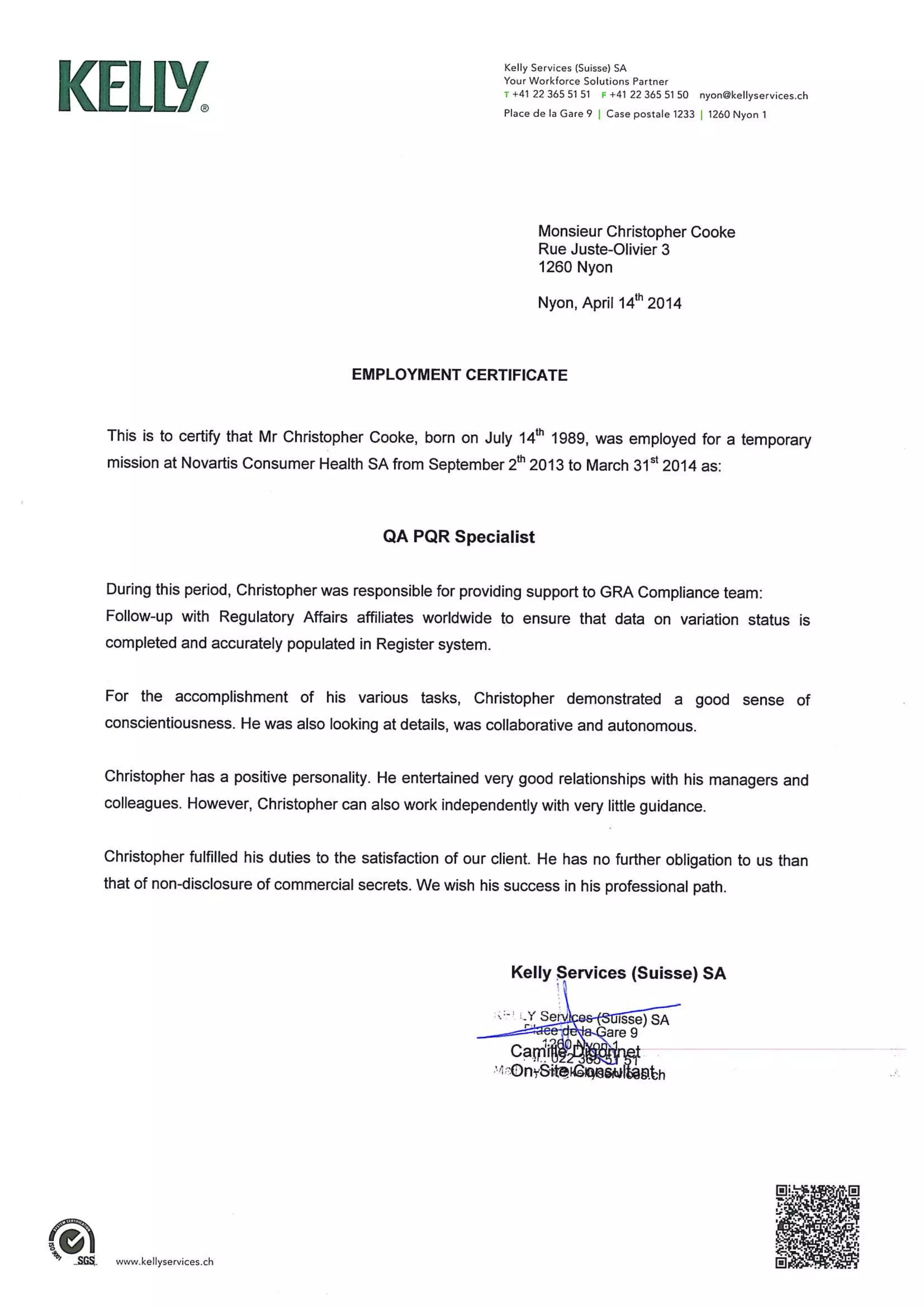 Work certificate 2014 | PDF