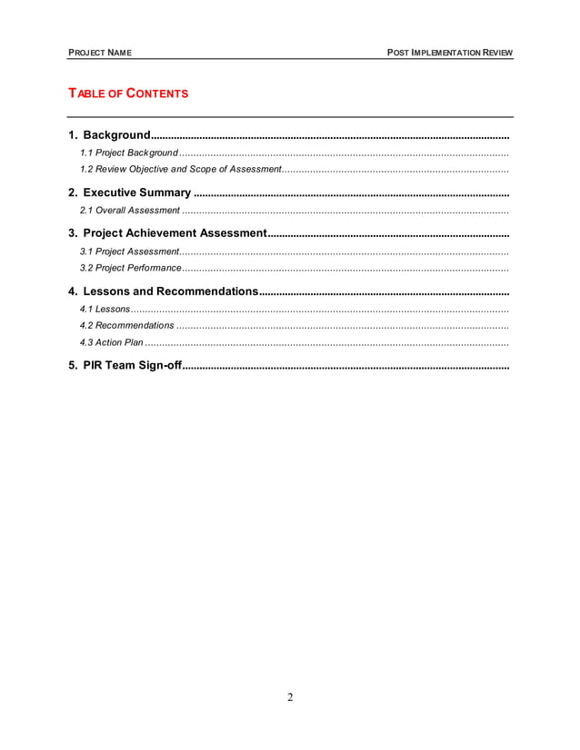 Post Implementation Review Template | DOCX | Business | Business and ...
