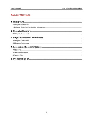 Post Implementation Review Template | PDF