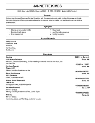 jannette Kimes Resume | PDF