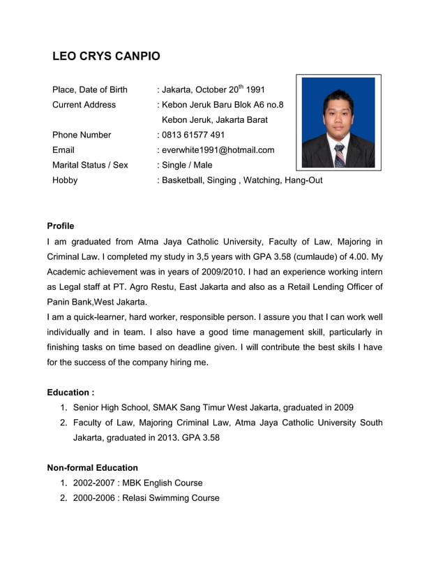 Curriculum Vitae LEO CRYS CANPIO. (2) | PDF