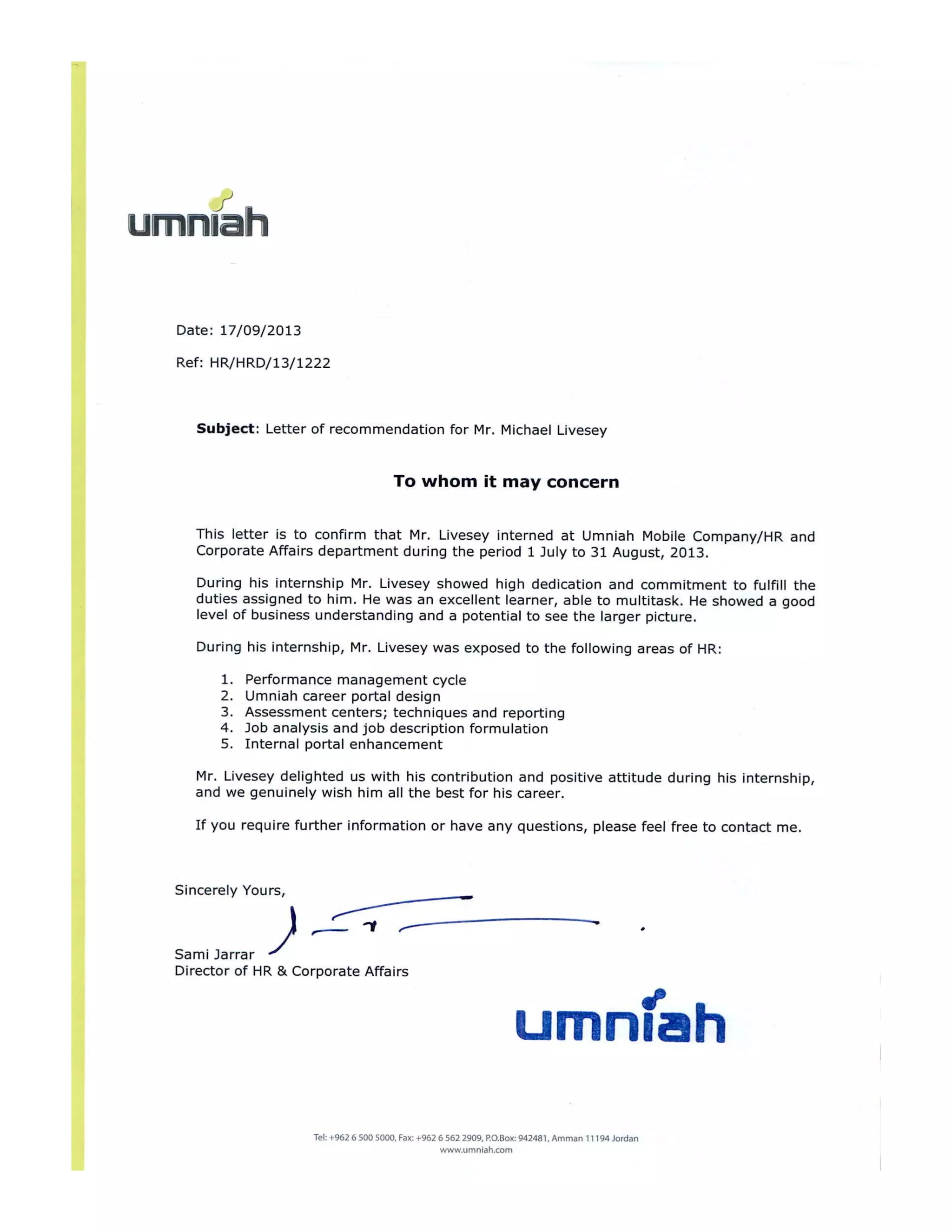 Umniah Recommendation | PDF