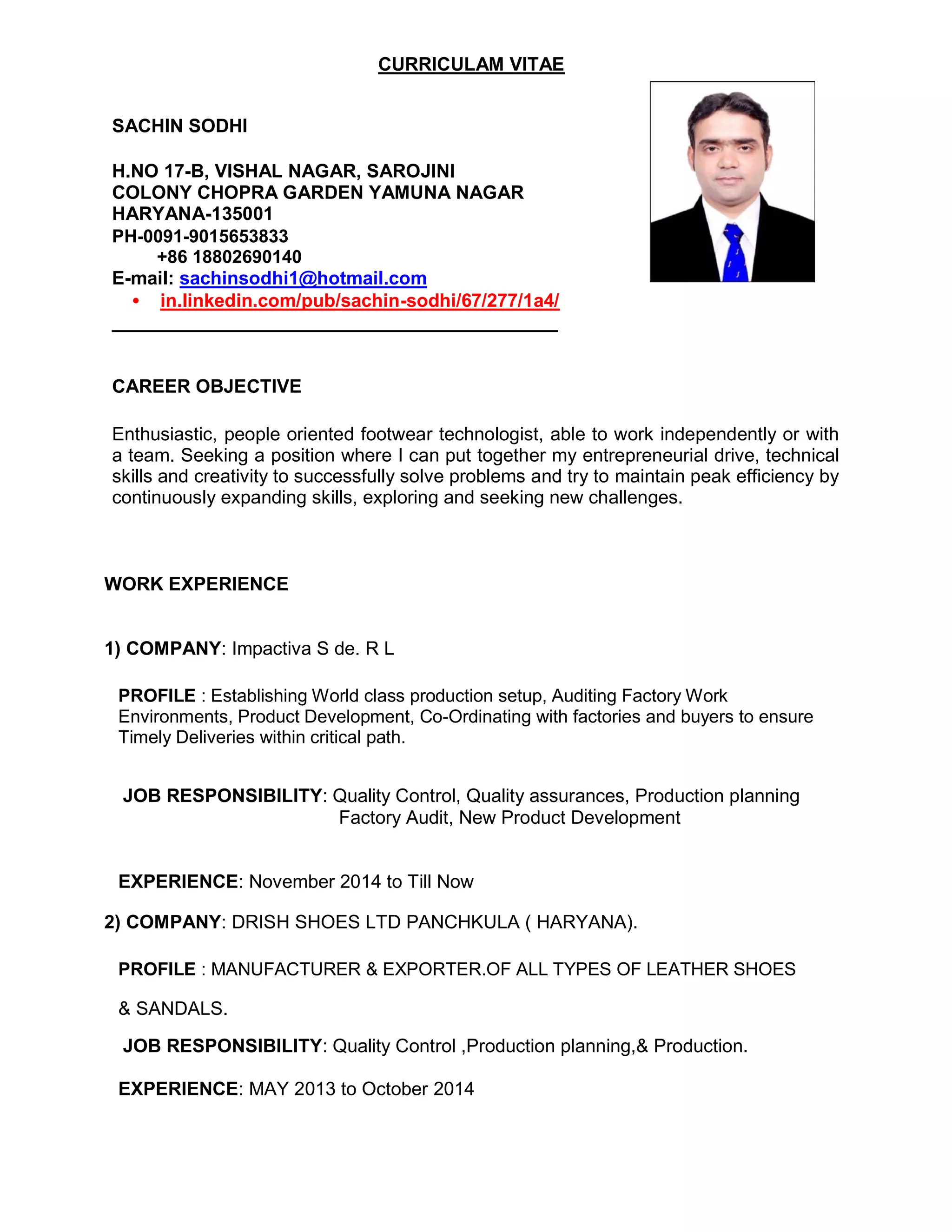 SACHIN SODHI RESUME | PDF | Business | Business and Finance