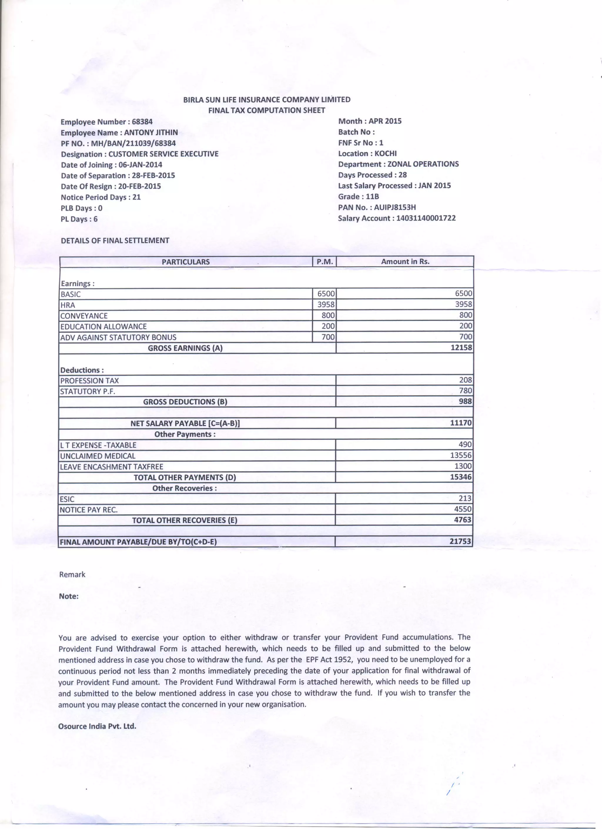 Birla Releiving letter | PDF