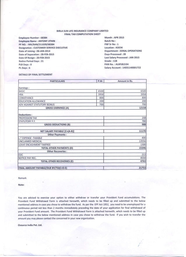 Birla Releiving letter | PDF