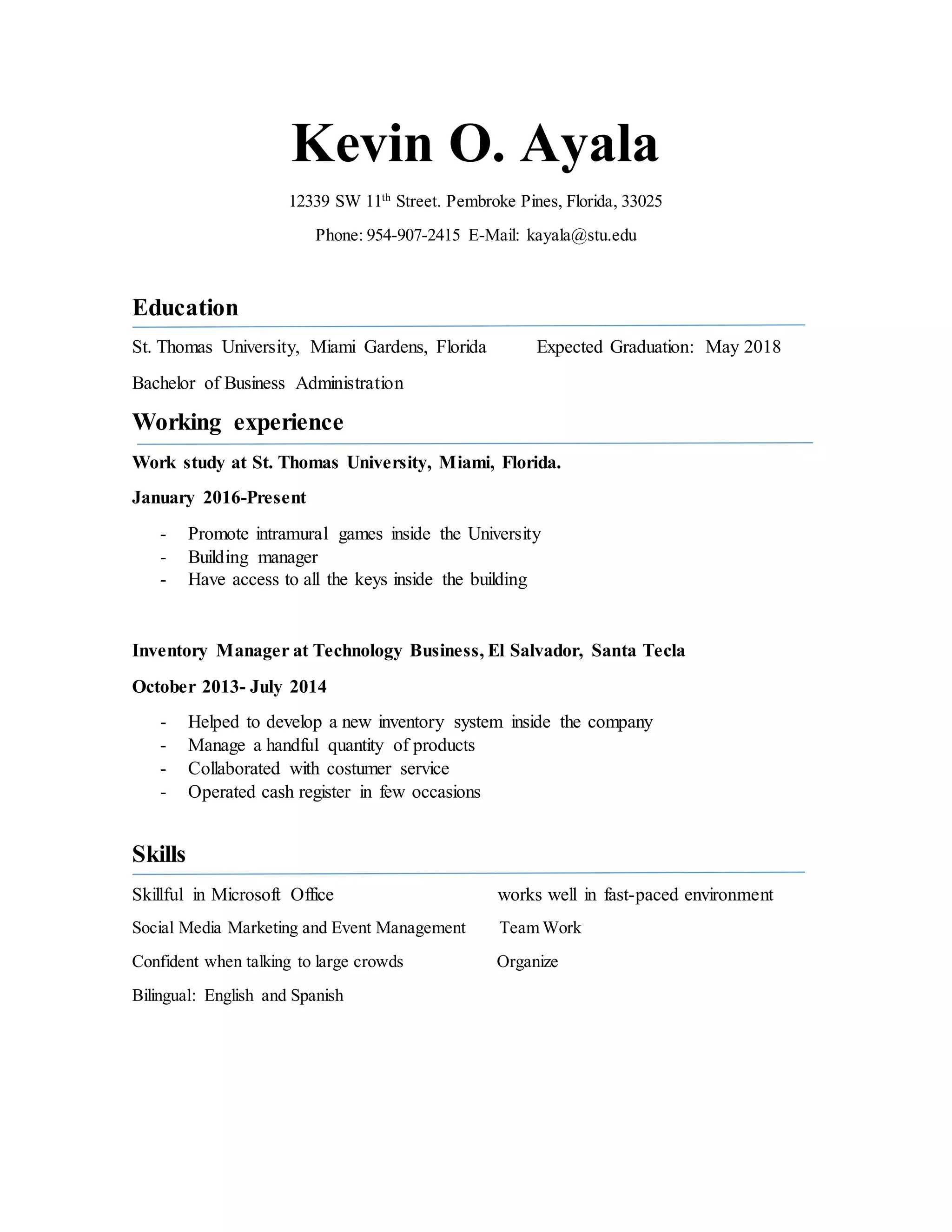 Kevin Ayala Resume | DOCX