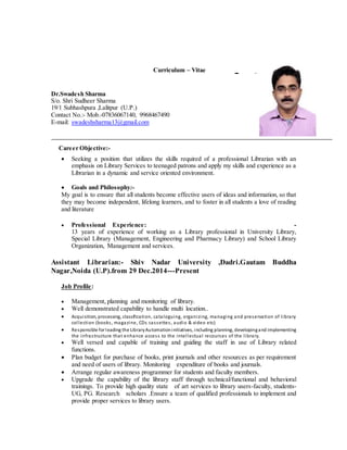 CV DR.SWADESH SHARMA | PDF