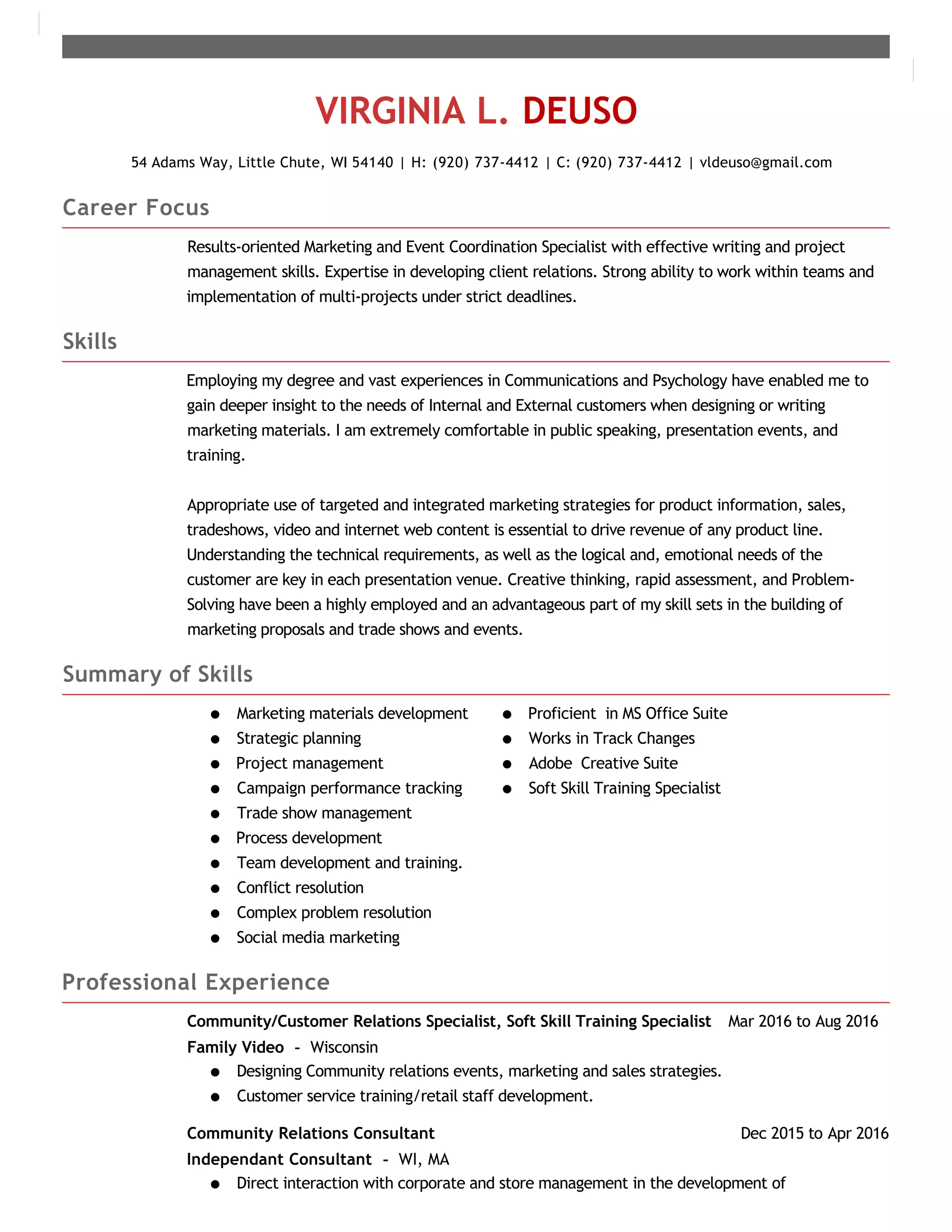 Virginia L. Deuso Functional Resume 2016 | DOC