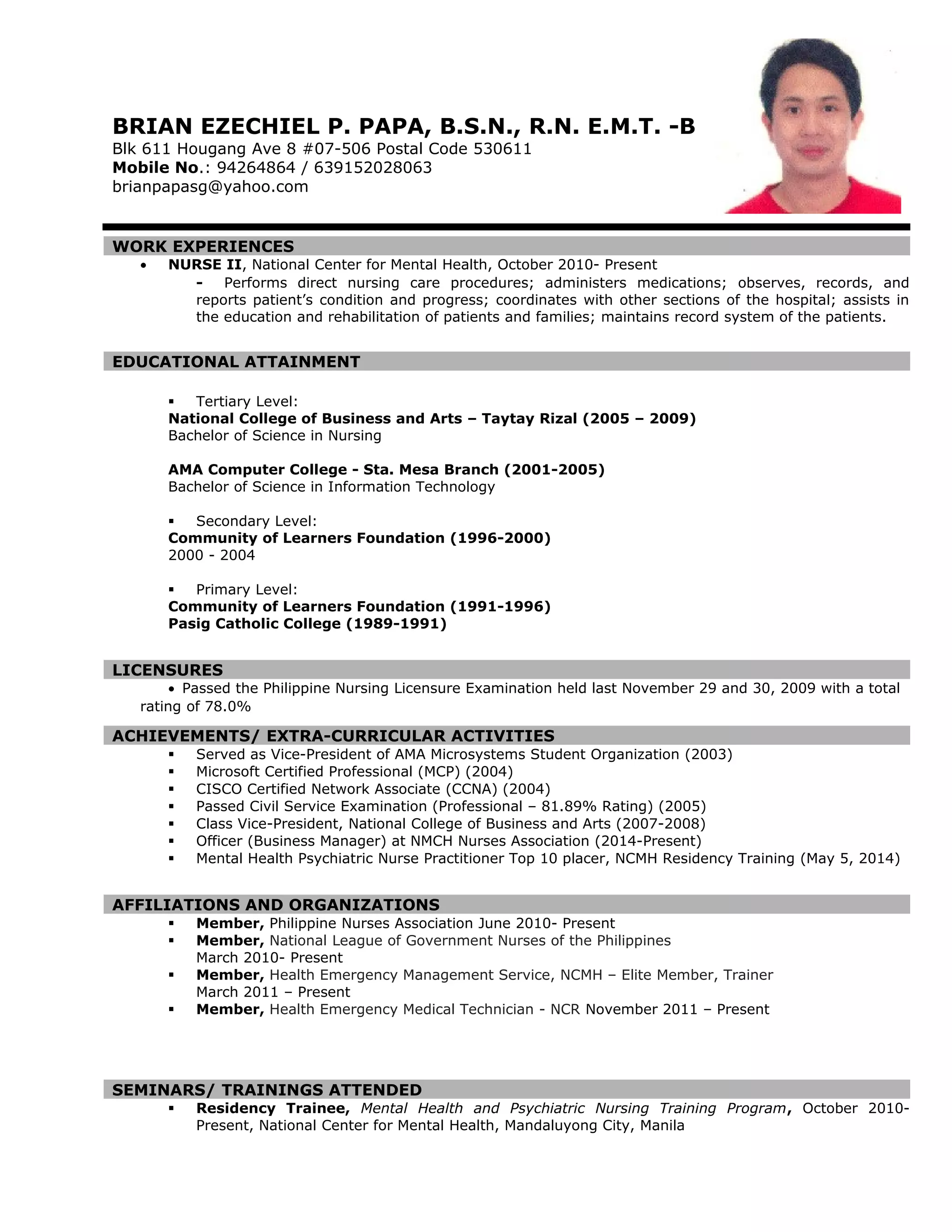 CV Brian Papa RN 4years | PDF