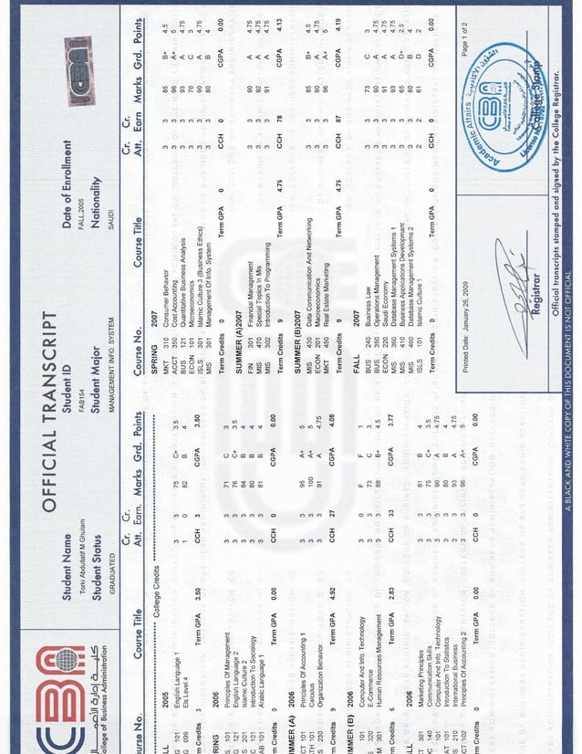 BACHELOR TRANSCRIPT - TORKI GHULAM | PDF