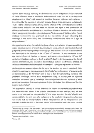 Gaarder, E. - Islam and Politics - FINAL Research Paper | PDF