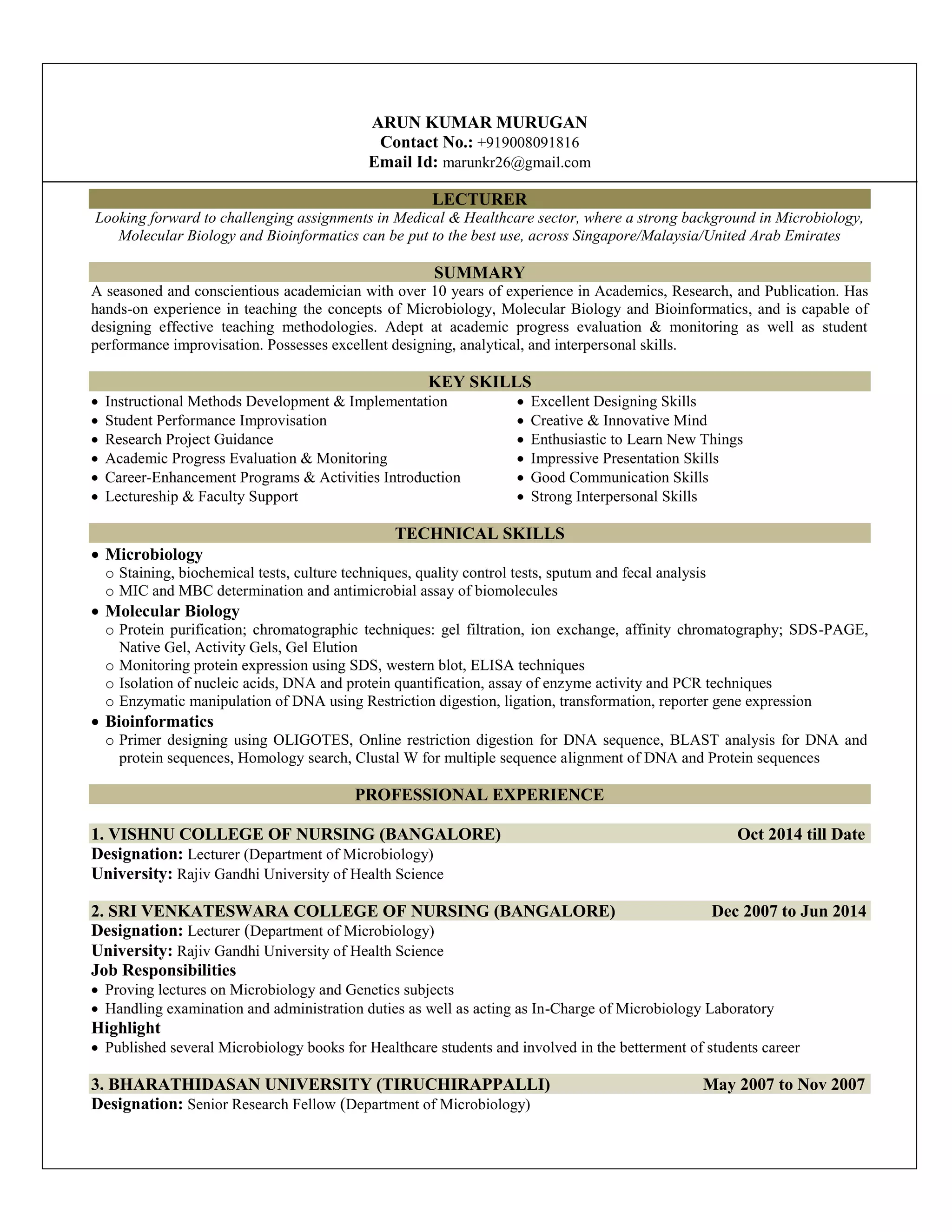 Arun Kumar Resume 31.12.15