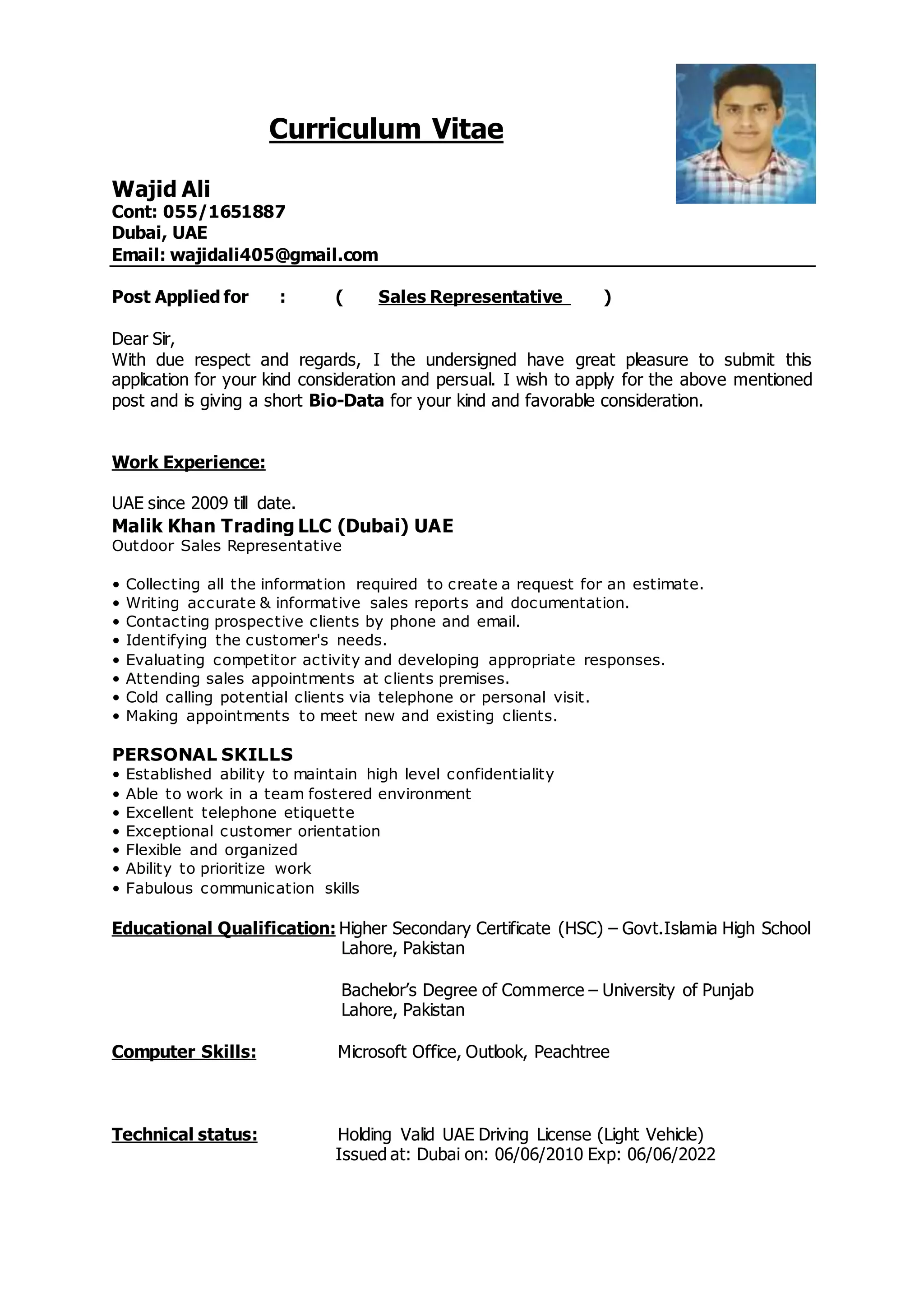wajidAli Curriculum Vitae | DOCX