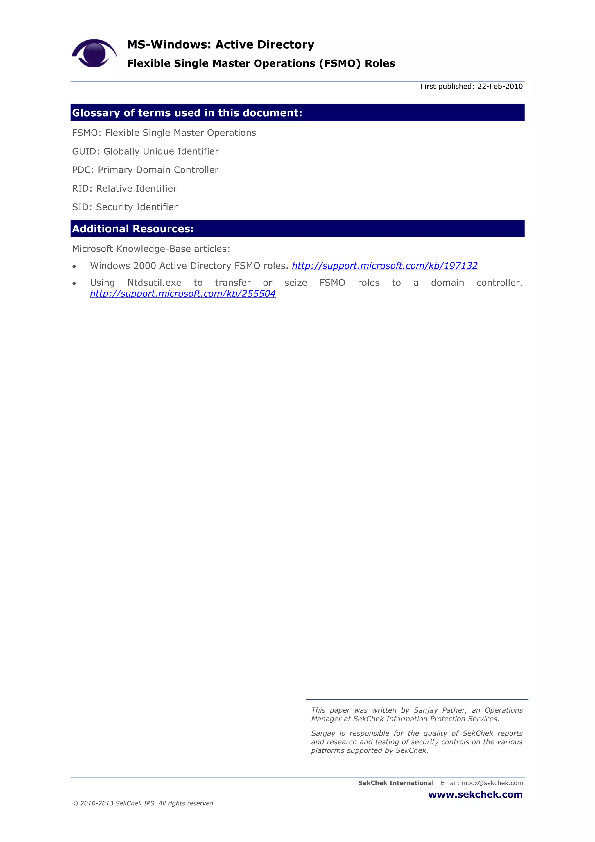 windows-active-directory-fsmo-roles | PDF