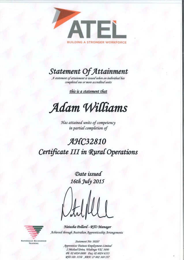 Statement of Attainment for Rural Operations | PDF