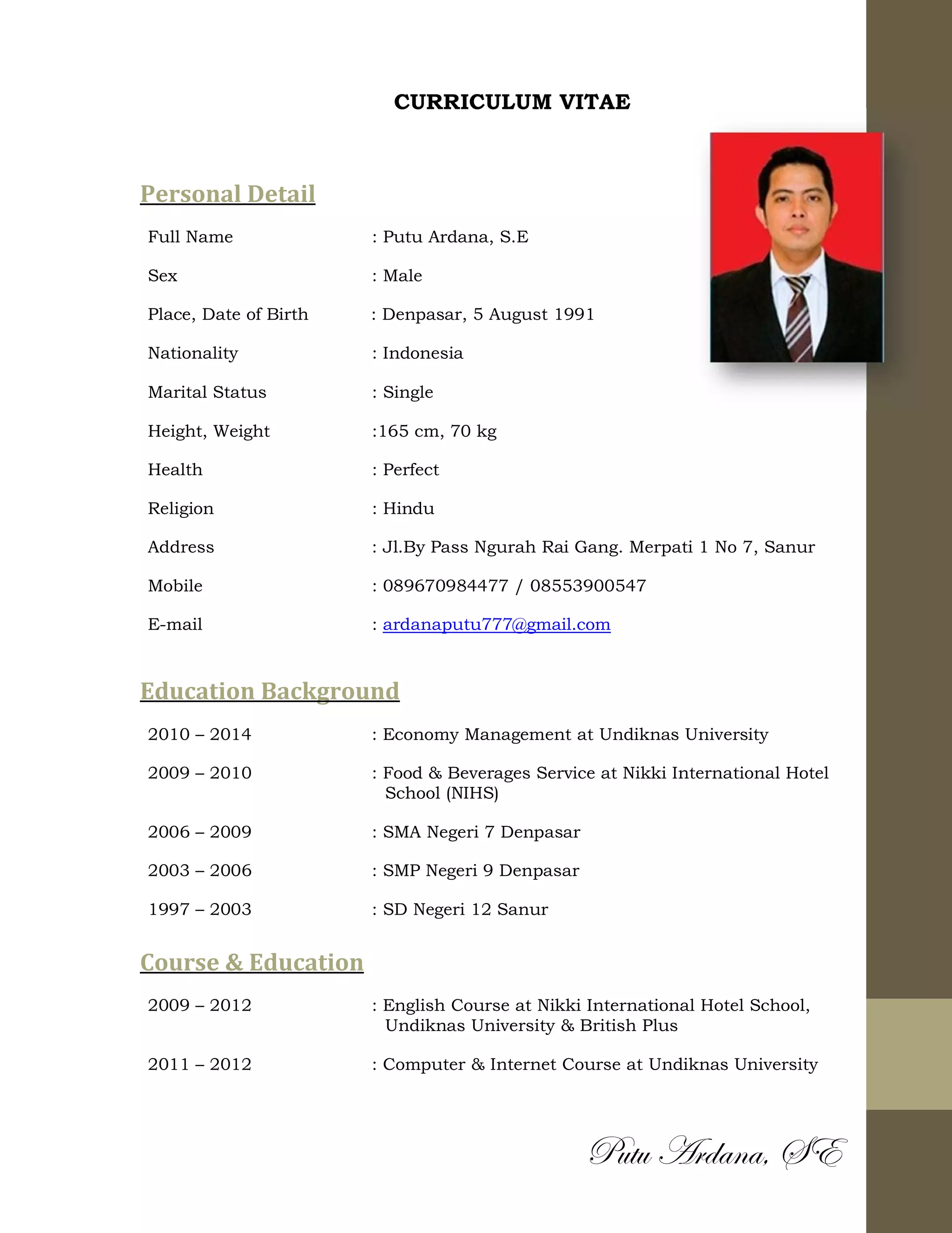 CV of Putu Ardana (New) | PDF
