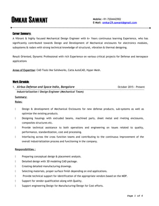 Omkar Sawant_CV | DOC | Mechanical and Industrial Engineering Industry | Industries