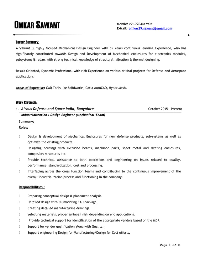 Omkar Sawant_CV | DOC | Mechanical and Industrial Engineering Industry | Industries