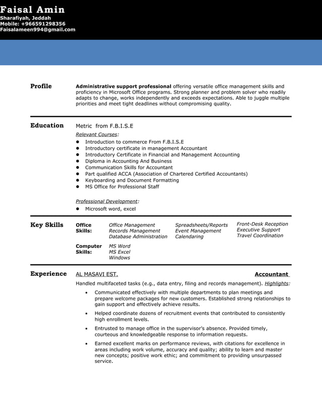 Cv sample two part 1 | DOC | Resume Writing and Advice | Job Search
