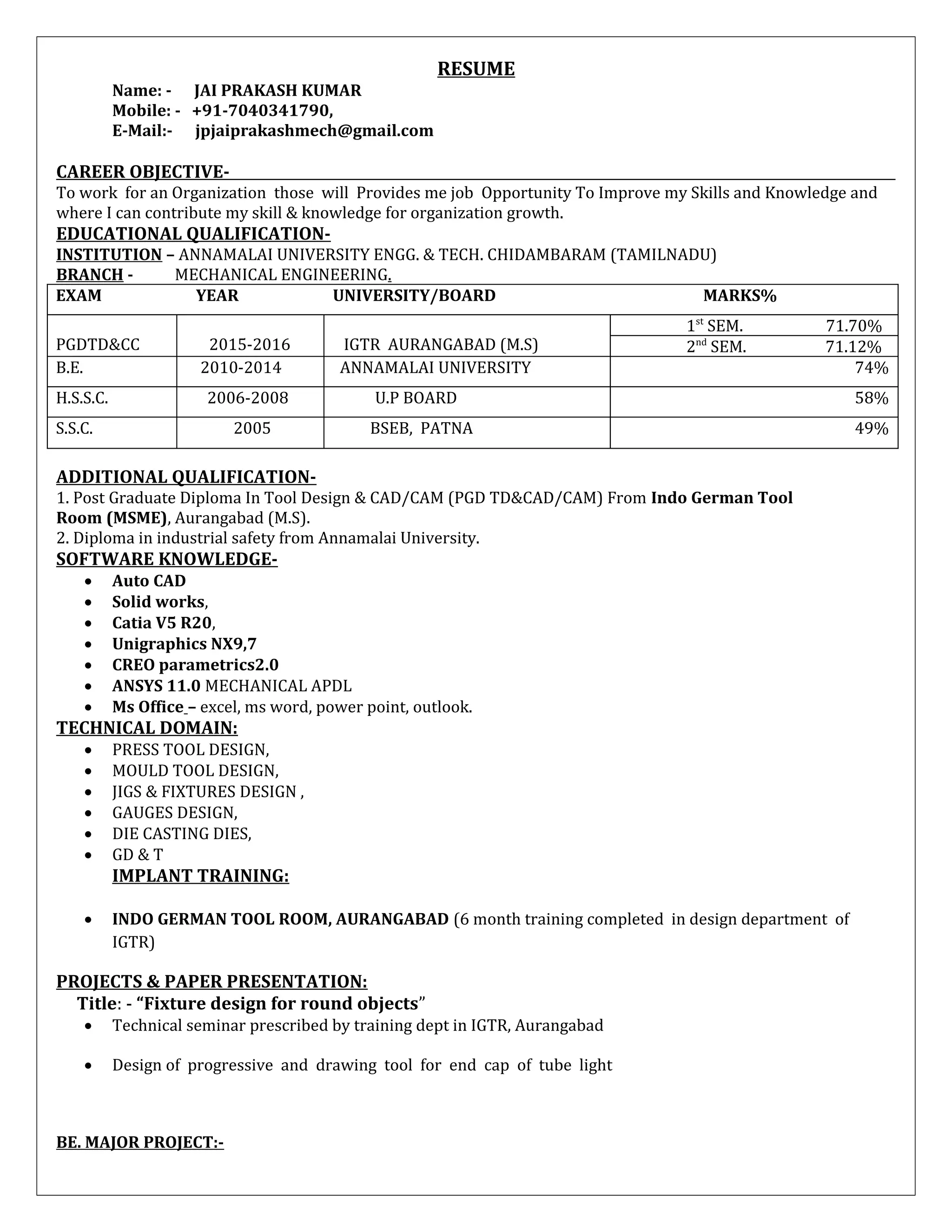 jai new resume | PDF